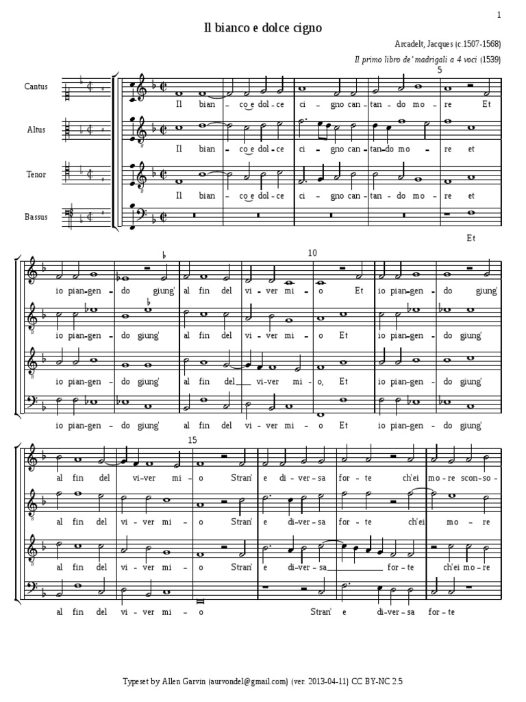 Il Bianco E Dolce Cigno Jacques Arcadelt Pdf