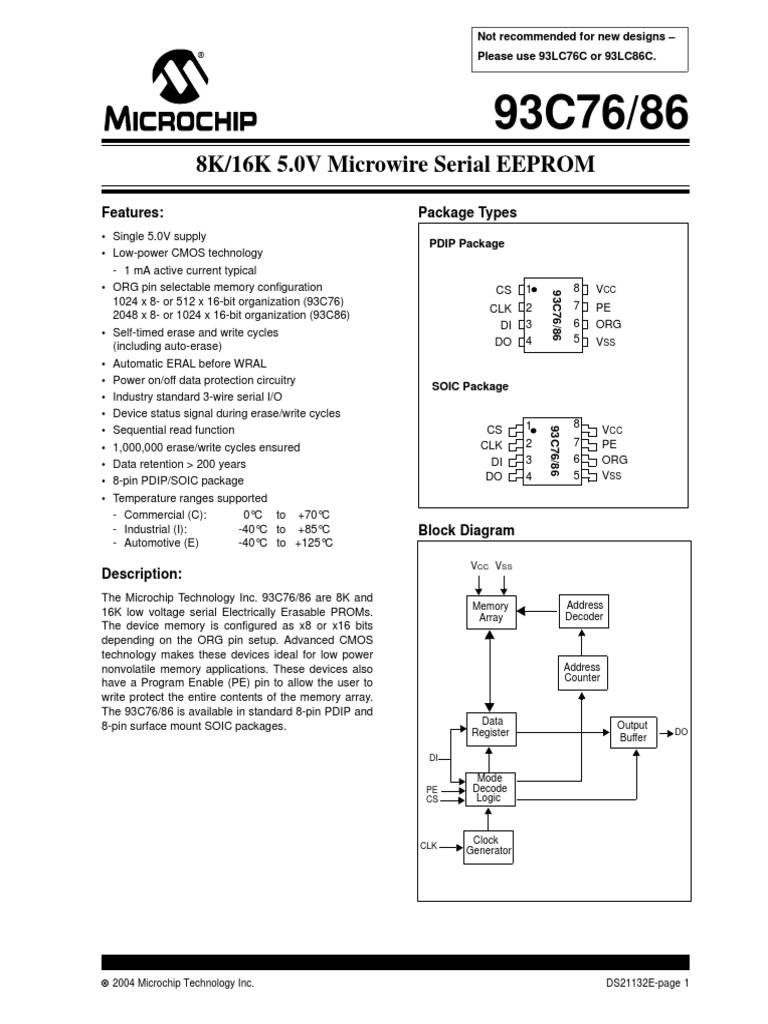 8K/16K 5.0V Microwire Serial EEPROM: Features: Package Types | PDF | World Wide Web | Internet & Web