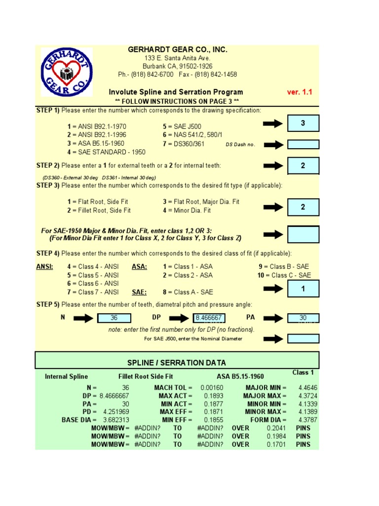 Spline Program Ver 1.1 | PDF | Gear | Mechanical Engineering
