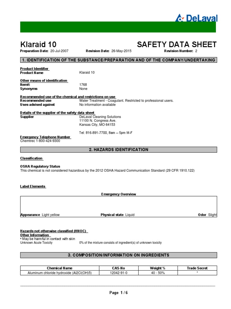 Klaraid 10 | PDF | Personal Protective Equipment | Toxicity