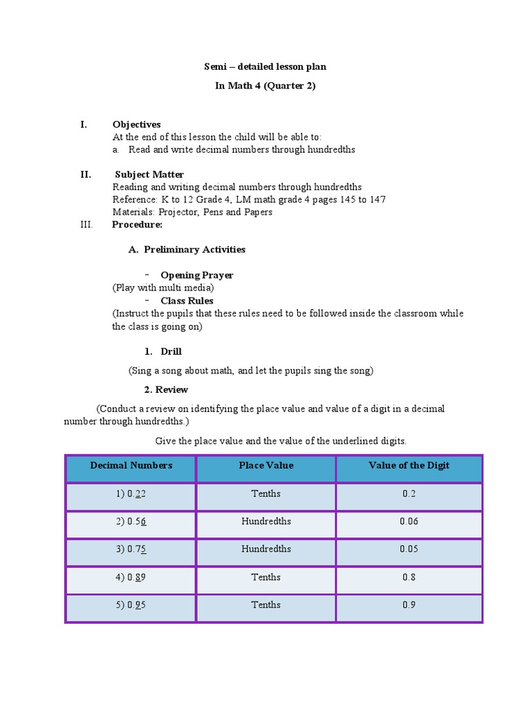 Lesson Plan in Math | PDF | Lesson Plan | Numbers