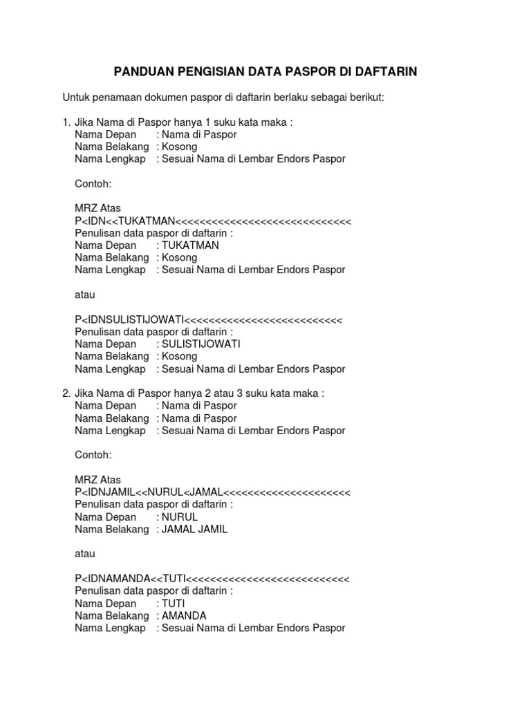 Panduan Pengisian Data Paspor Di Daftarin | PDF