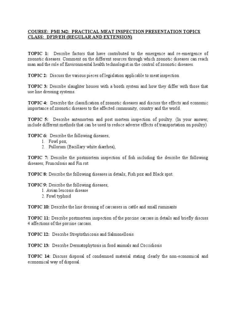 Practical Meat Inspection Course Topics | PDF | Meat | Avian Influenza