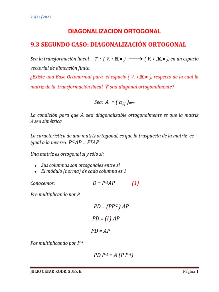 Diag - Ortogonal | PDF | Valores propios y vectores propios | Ortogonalidad