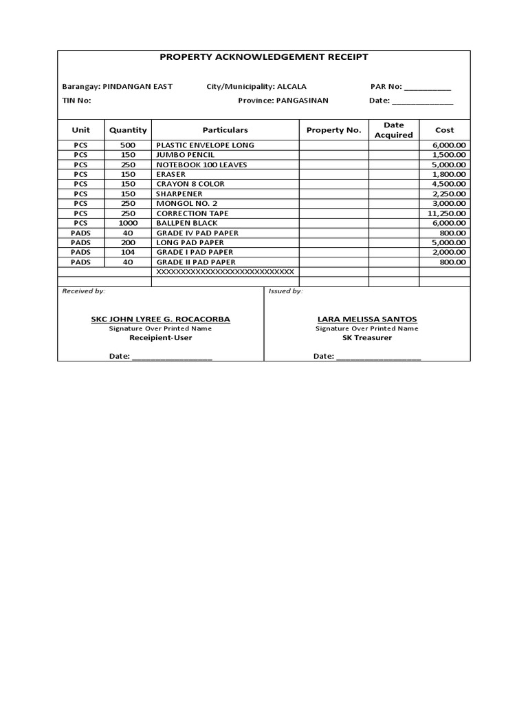 School Supplies Receipt Documenting the Distribution of Learning ...