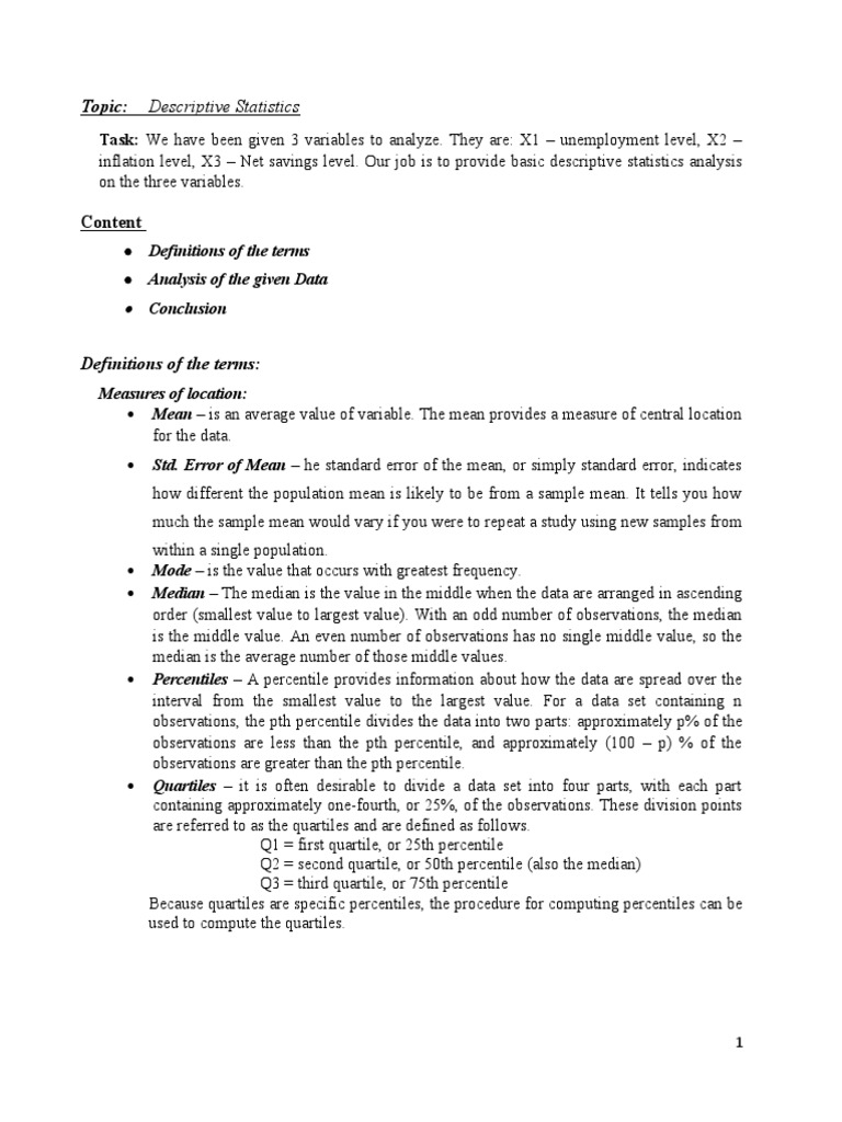 Project 1 - Descriptive Statistics | PDF | Quartile | Data Analysis