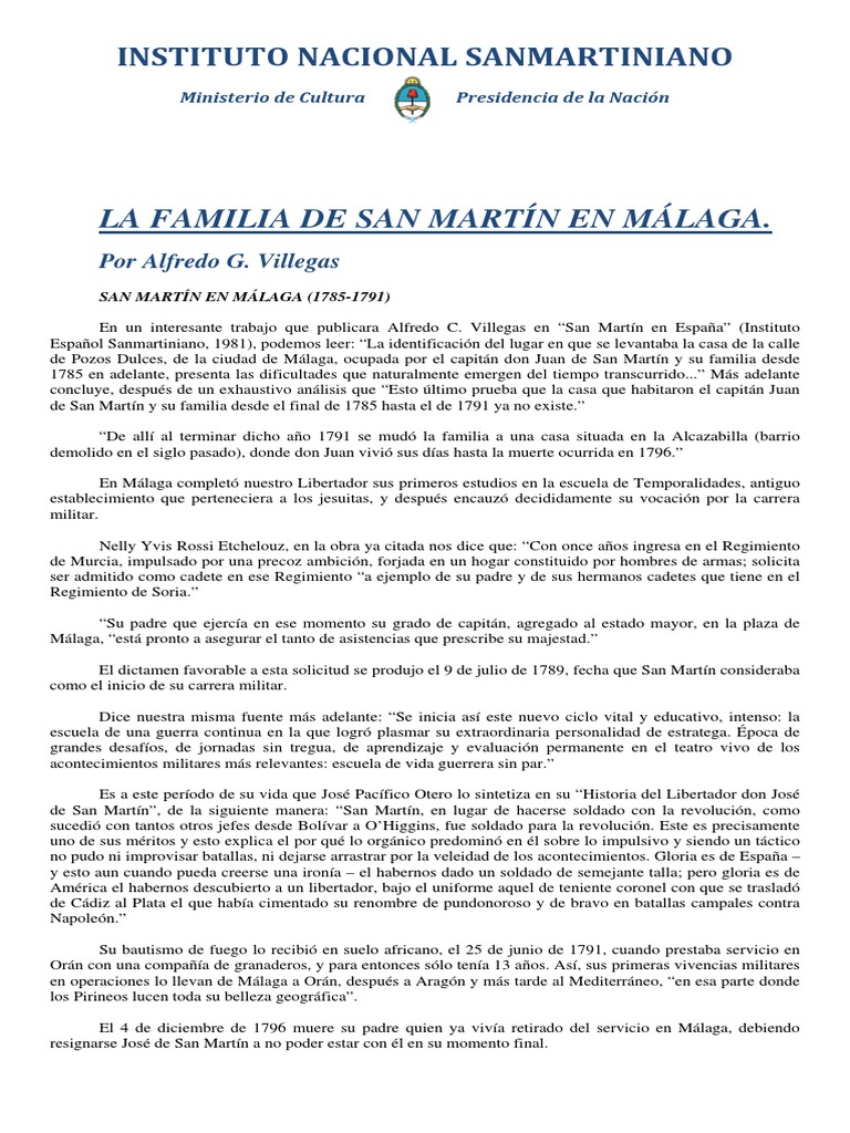 La Familia de San Martin en Malaga Alfredo G.villegas | PDF