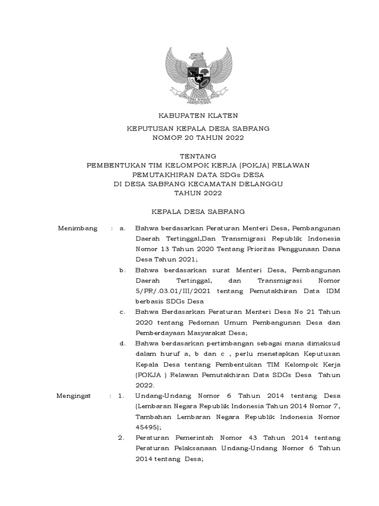 SK Pemutakhiran SDGs Sabrang | PDF