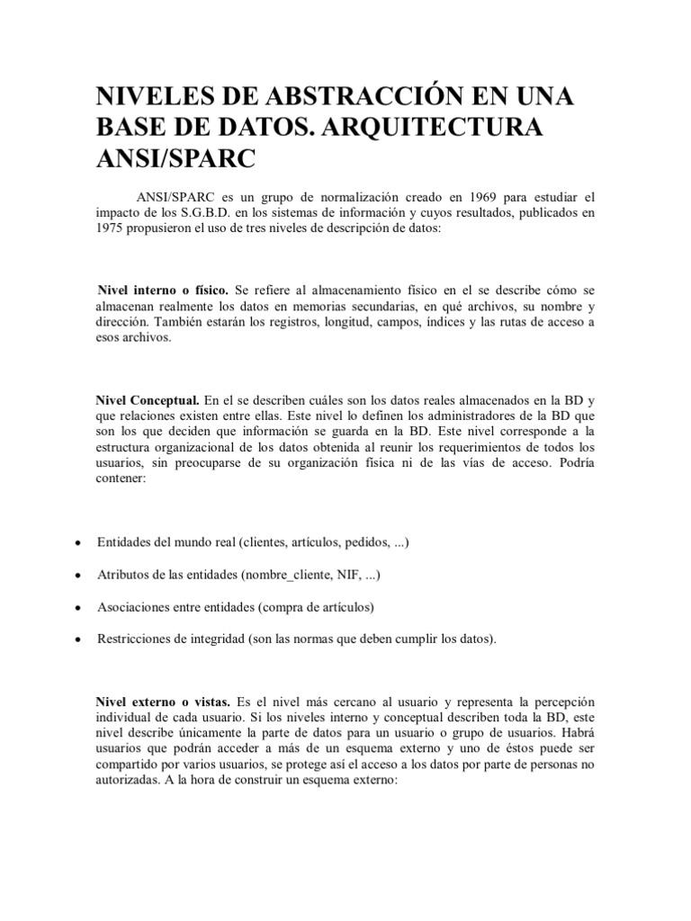 Niveles de Abstracción en Una Base de Datos | PDF