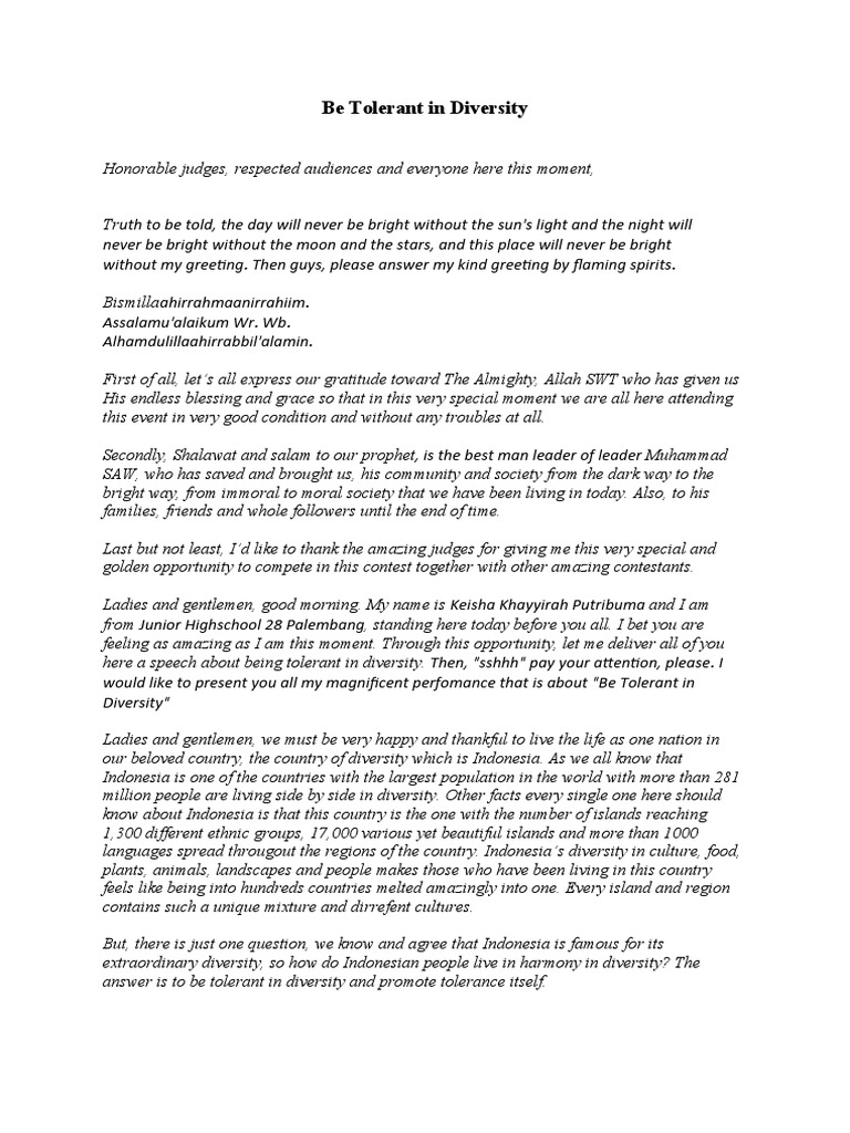 Be Tolerant in Diversity | PDF | Multiculturalism | Toleration