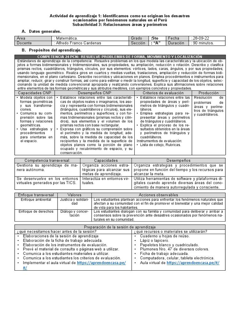 5° Sa-3 Mat Act-1 Exp-8 | PDF | Geometría | Evaluación