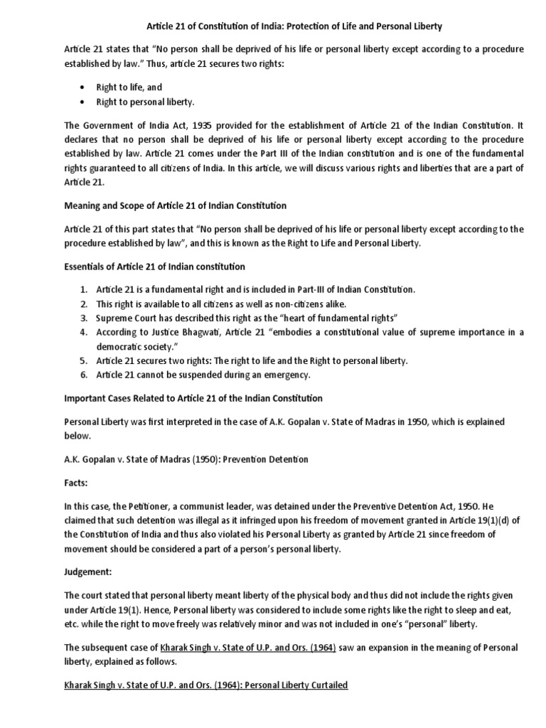 Exam - Article 21 of Constitution of India | PDF | Applied Ethics ...