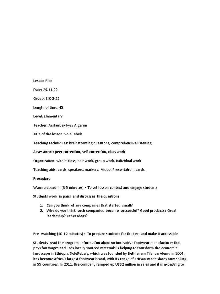 Lesson Plans Solerebels 44 | PDF | Lesson Plan | Teaching