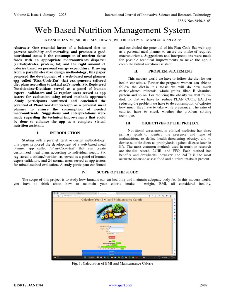 Web Based Nutrition Management System | PDF | Dieting | Food Energy