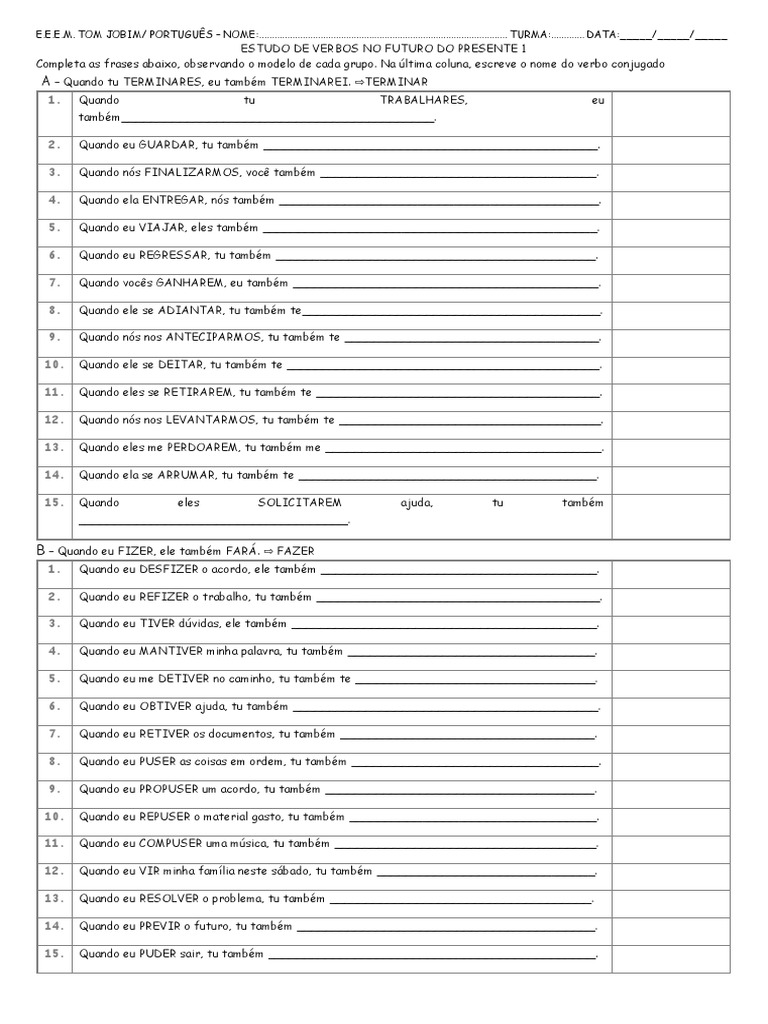 Verbos No Futuro Do Presente 1 Pdf