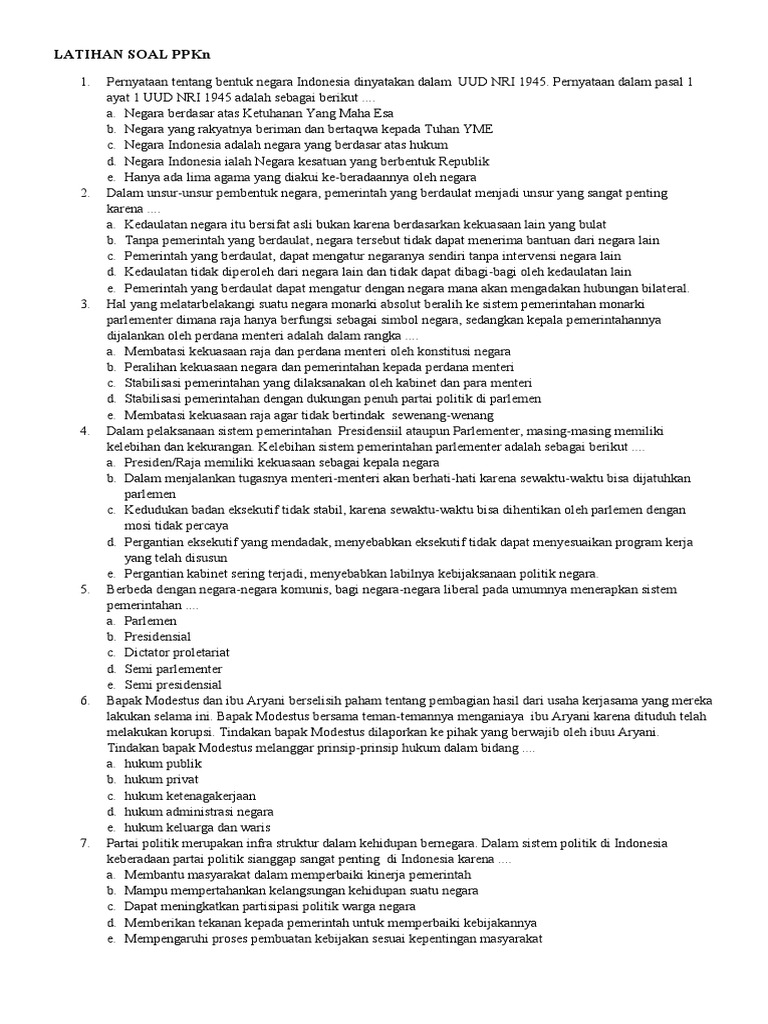 Soal PPKN Kls XII Latihan | PDF