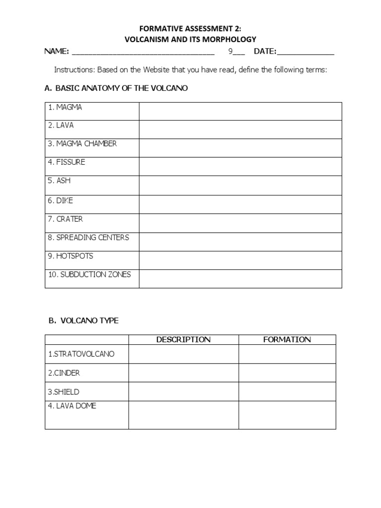 Formative Assessment 2 - Volcanism and Its Morphology | PDF | Volcano ...