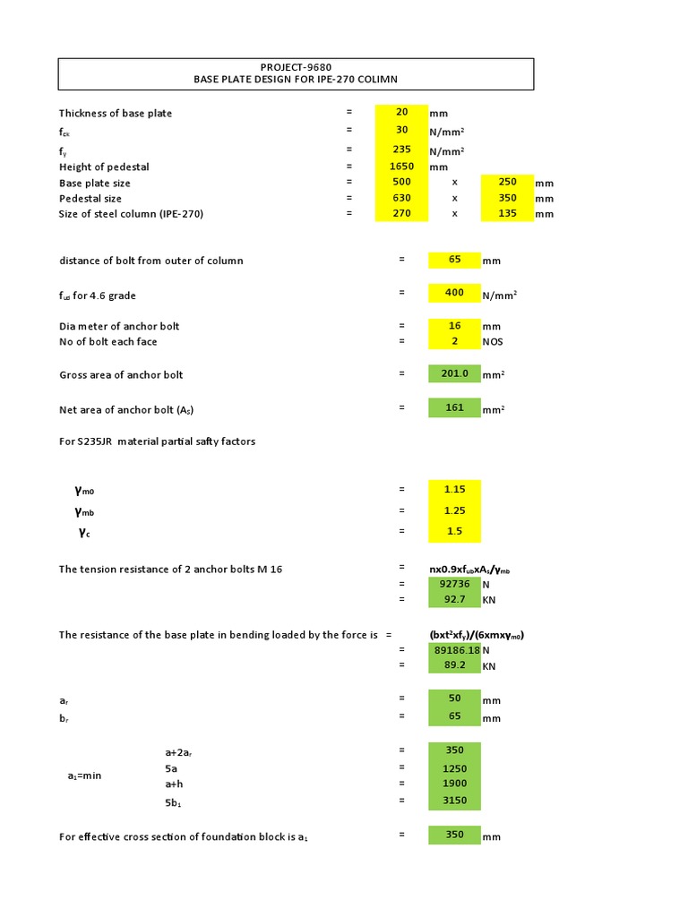 Base Plate Deign For Ipe-270 | PDF | Bending | Column