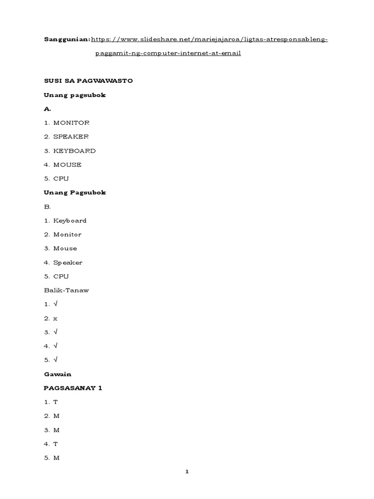 EPP 4 Week3 Key To Correction | PDF