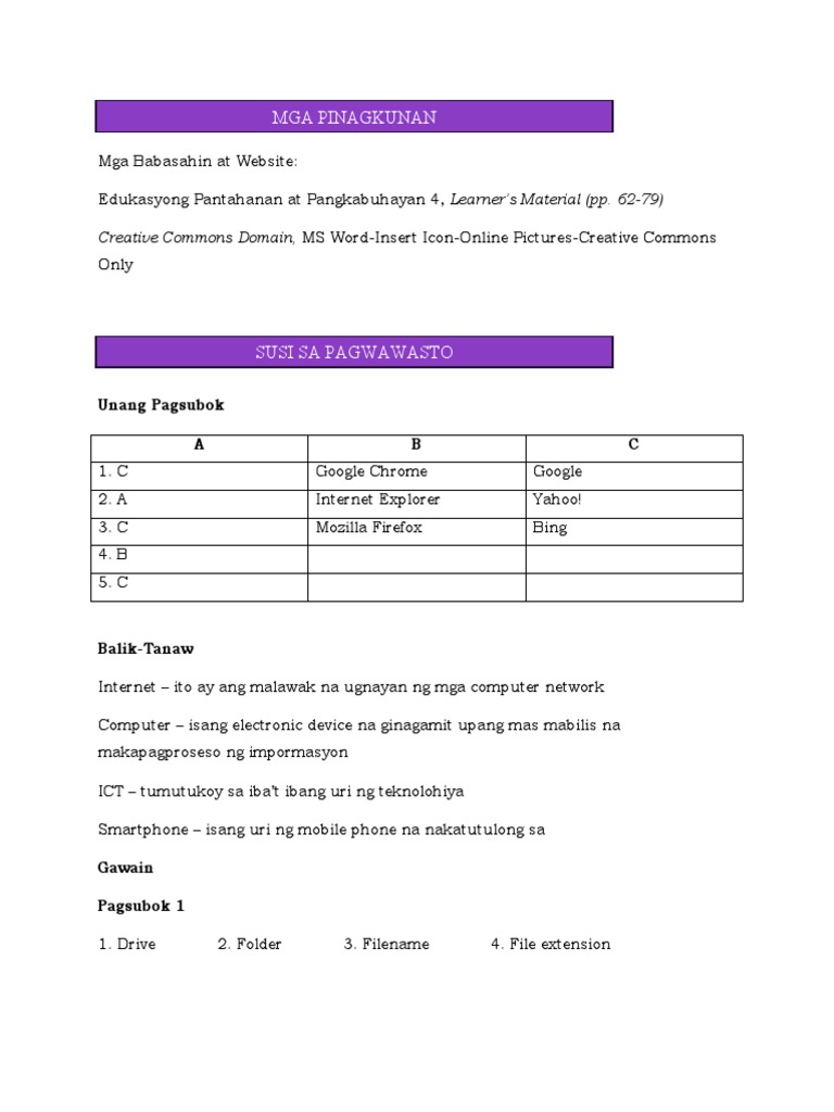 EPP 4 Week 6 Key To Correction | PDF