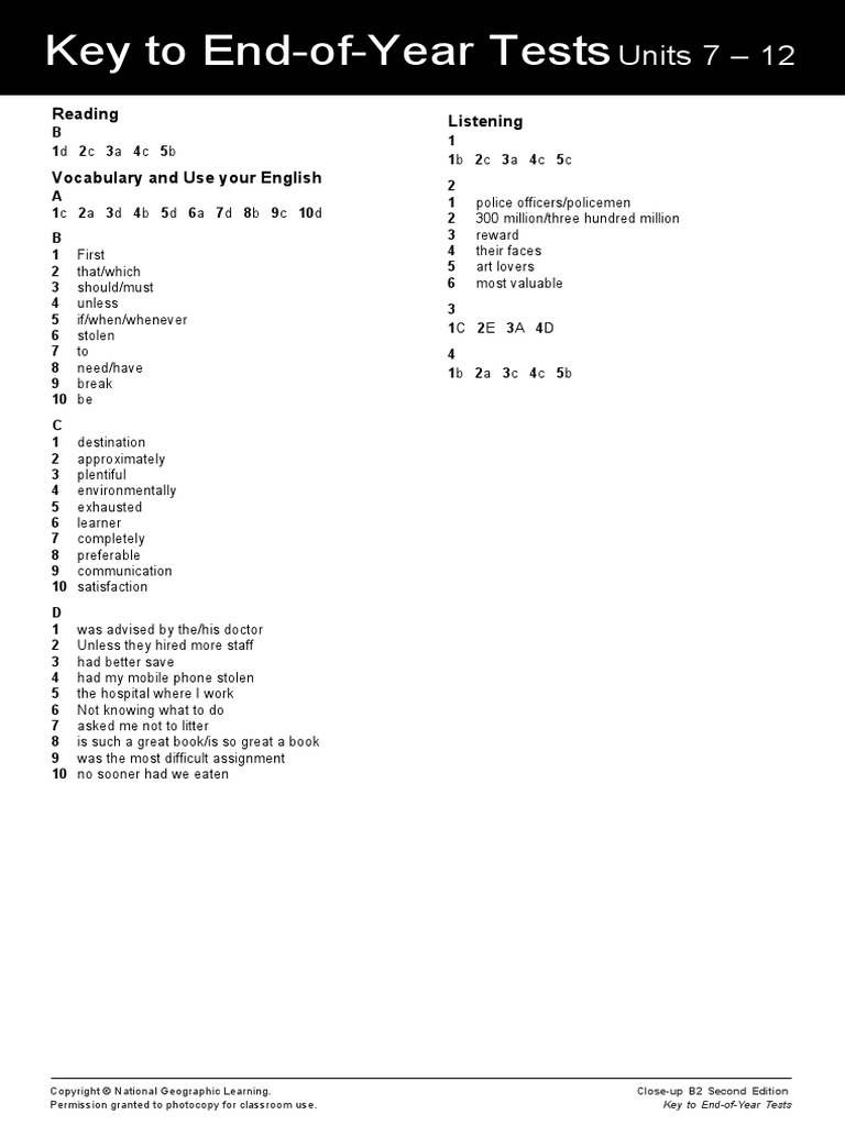 B2 Editable End-Of-Year Test Key - 0 | PDF