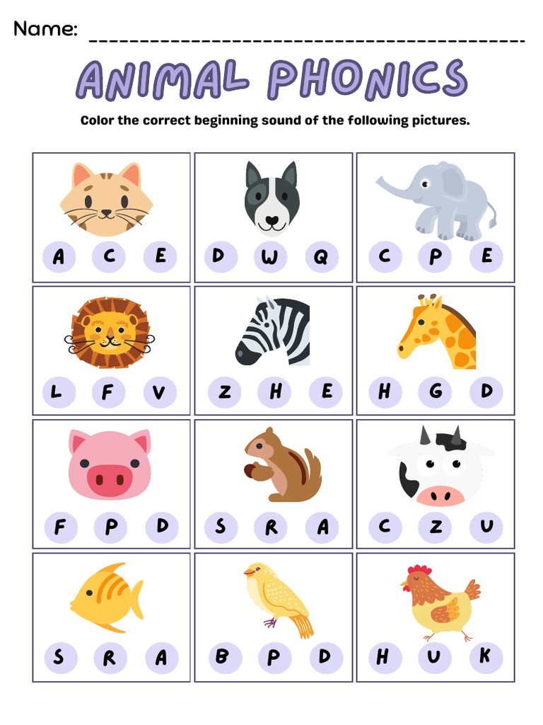 Animal Phonics Coloring Activity | PDF