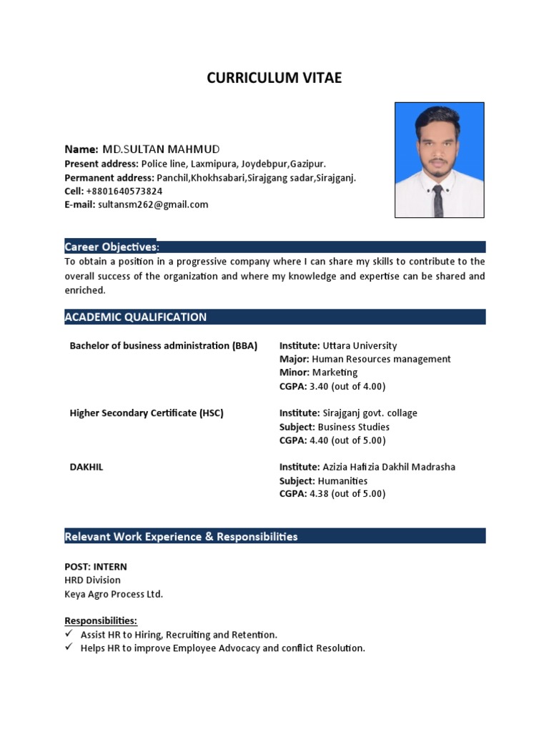 Resume of Sultan Mahmud (1) - Converted757 | Download Free PDF | Employment | Human Resource ...