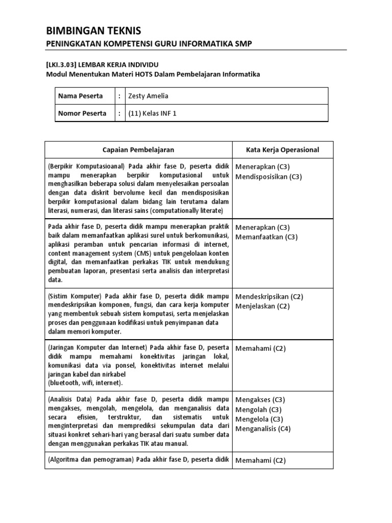 KKO Pada Setiap Elemen CP Informatika | PDF
