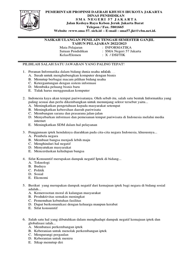Soal Pts Informatika X 2022 | PDF