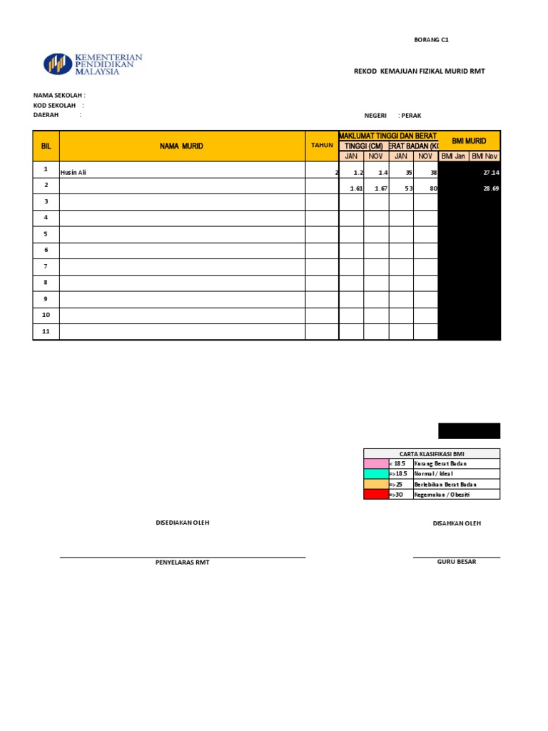 Borang c1 Dan c2 Rekod Kemajuan RMT Fizikal Dan Akademik | PDF