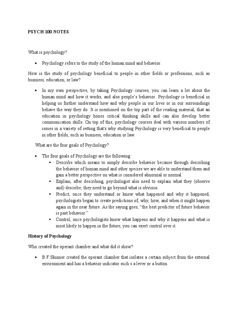 Psych 100 Midterm Pointers | PDF | Psychology | Behaviorism