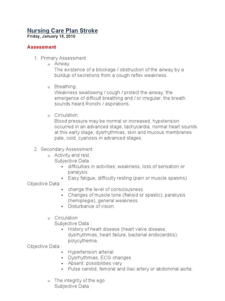 Nursing Care Plan Stroke | PDF | Respiratory Tract | Heart