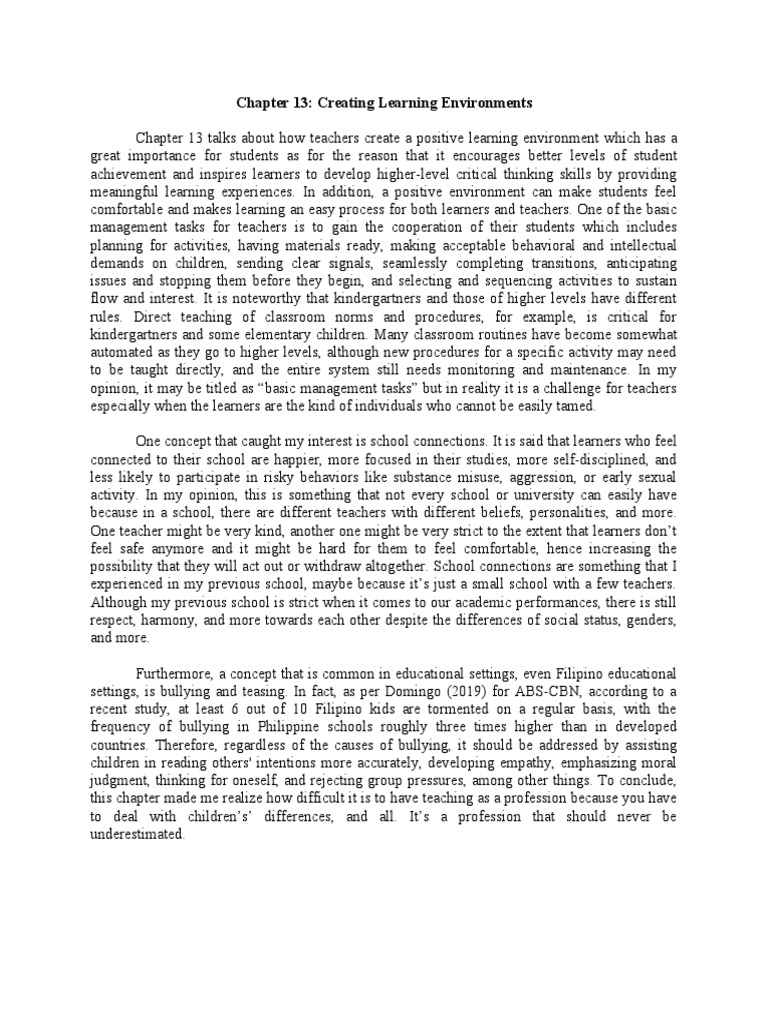 Creating Learning Environments - Paper | PDF | Learning | Teachers