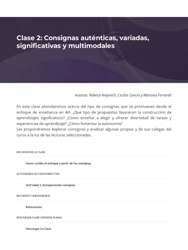Wv1wkoK8c Eqm7i Clase 2 Consignas Autenticas Variadas Significativas y Multimodales | PDF ...