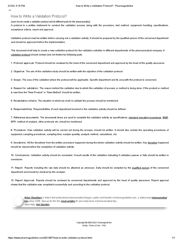 How To Write A Validation Protocol - Pharmaguideline | PDF ...