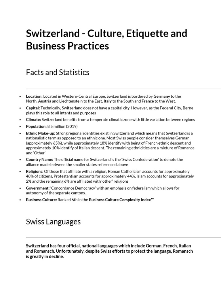 Switzerland - Culture, Etiquette and Business Practices | PDF ...