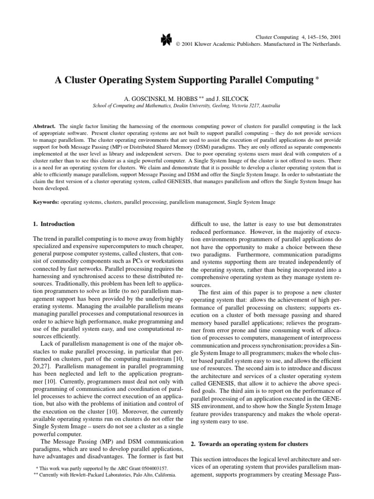 A Cluster Operating System Supporting Parallel Computing Pdf Process Computing Computer