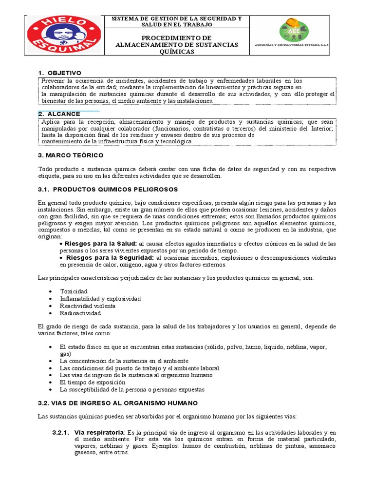 Procedimiento de Almacenamiento de Sustancias Químicas | PDF | Residuos | Mercancías peligrosas
