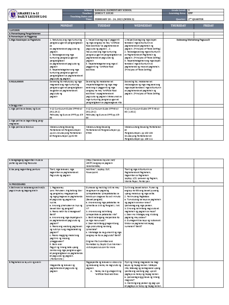 DLL - Epp 5 - Q2 - W10 | PDF