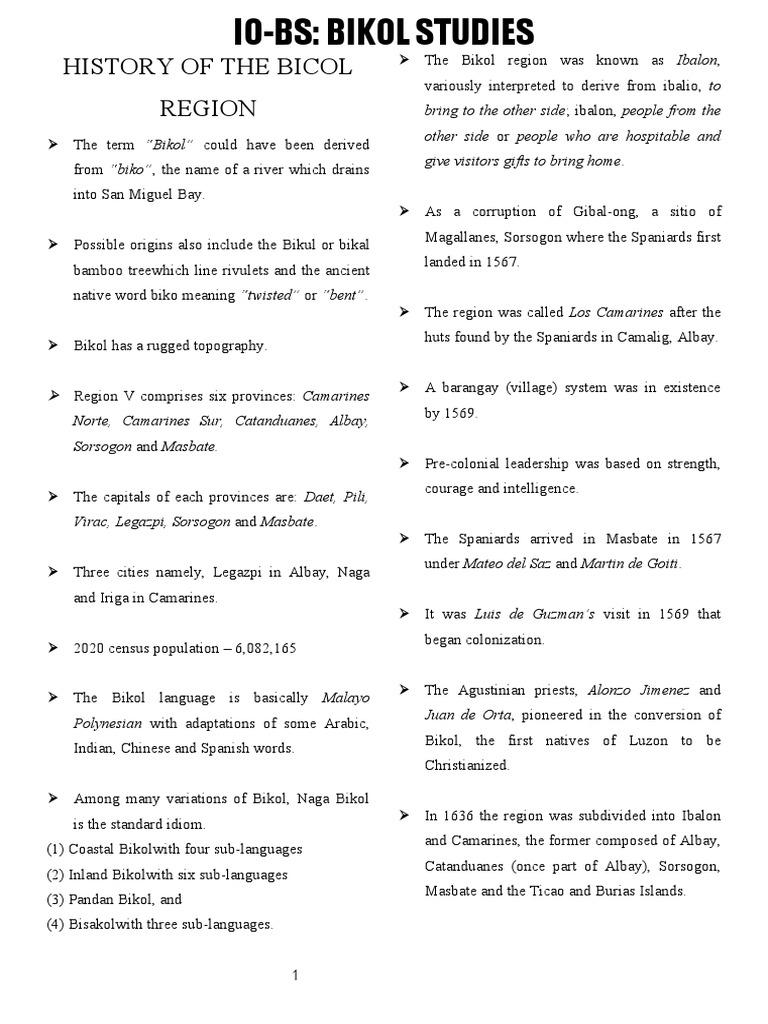 History Characteristics of The Bicol Region | PDF | Social Science