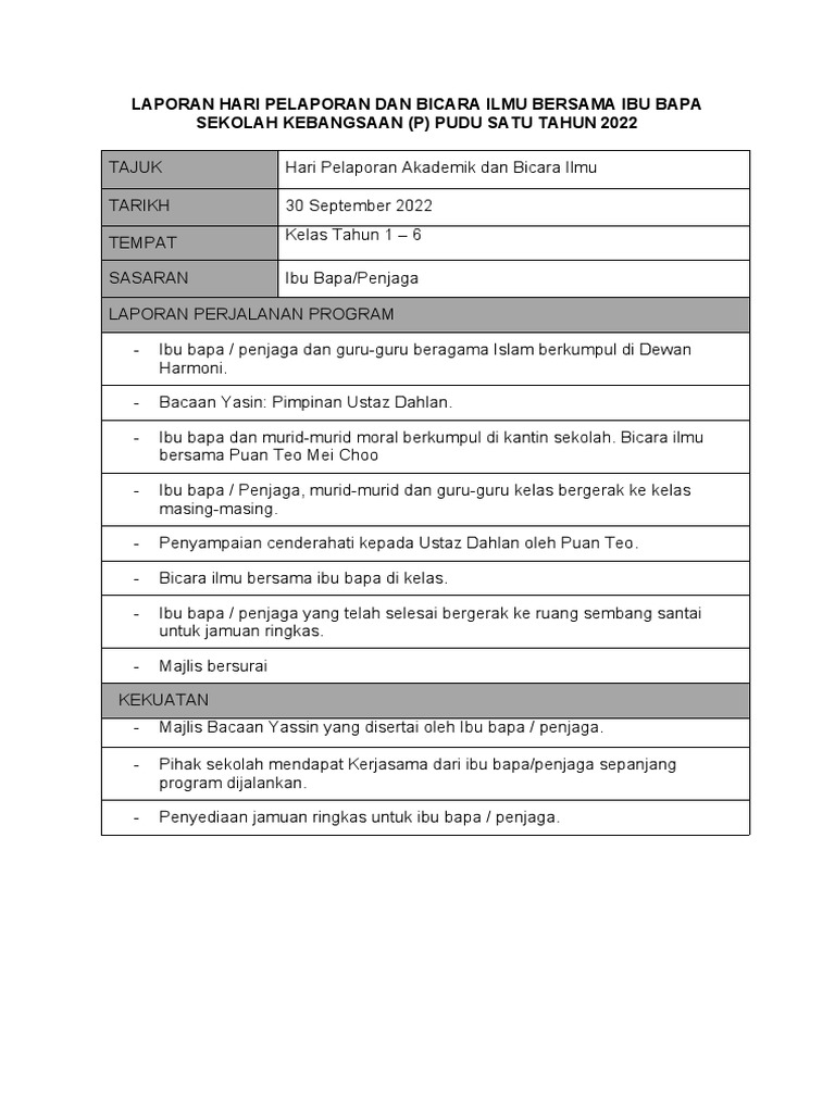 Format Laporan Ringkas Hari Pelaporan | PDF