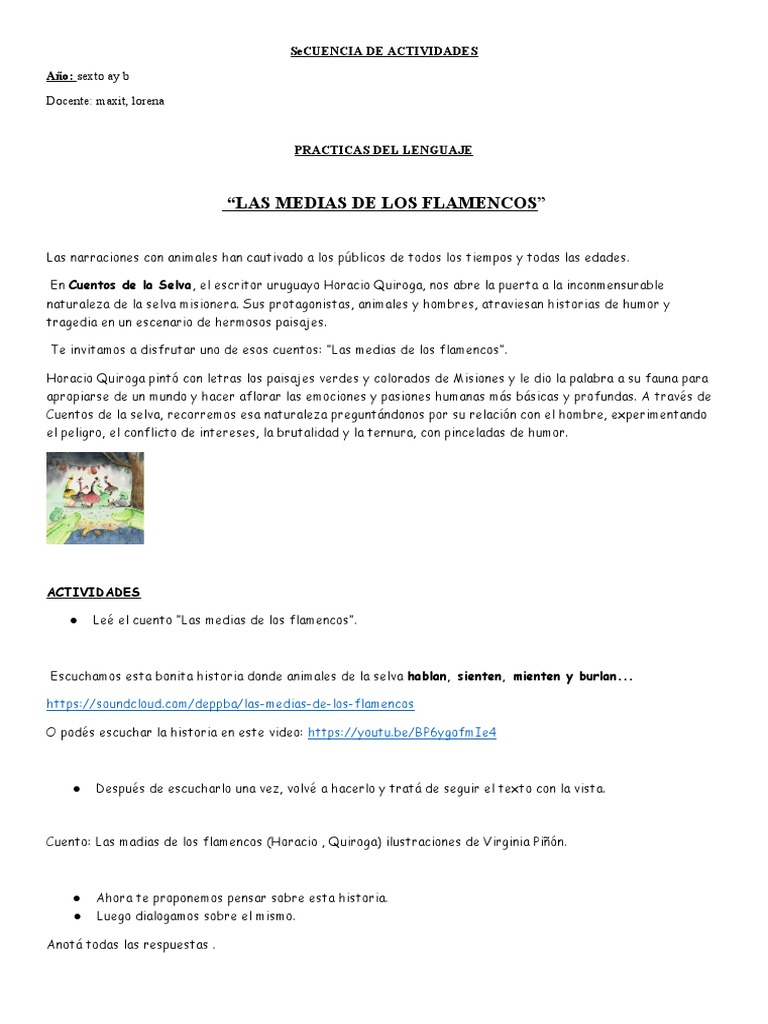 Actividafes Del Cuento: Las Medias de Los Flamencos. 2023-1 | PDF