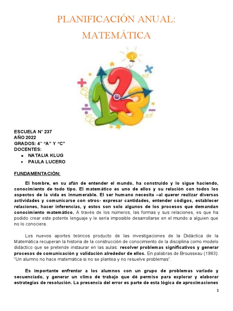 PLANIFICACIÓN ANUAL - MATEMÁTICA - 4° | PDF | Decimal | Matemáticas