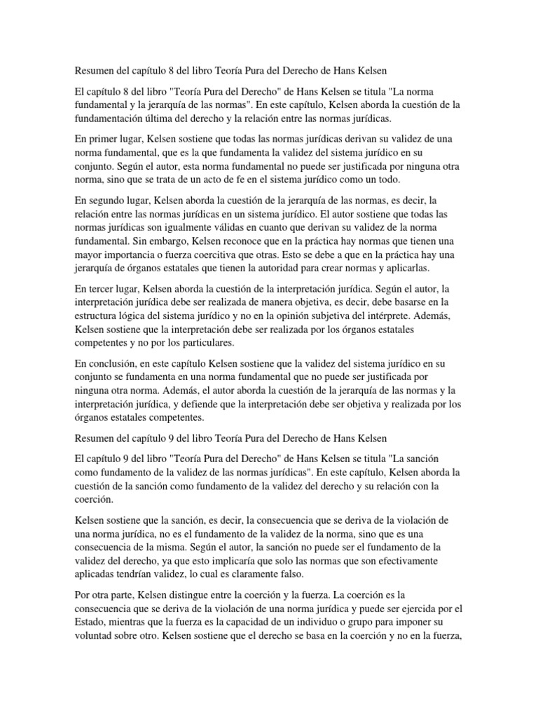 Resúmen de Los Capítulos 8, 9, 10, 11, 12 y 13 Del Libro Teoría Pura Del Derecho - Hans Kelsen ...
