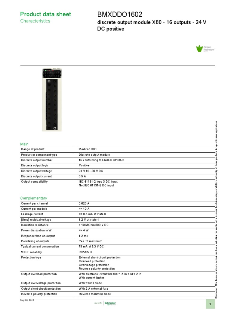 Modicon X80 I - Os - BMXDDO1602 | PDF | Power Supply | Electrical ...