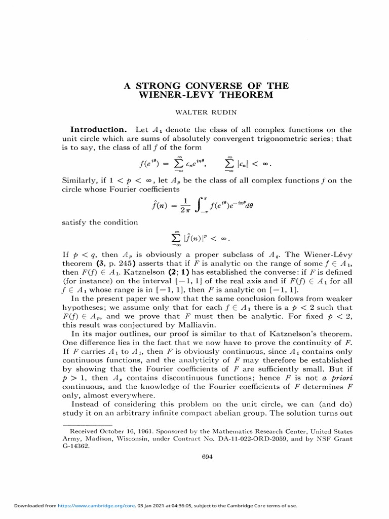 A Strong Converse of The Wiener-Levy Theorem | PDF | Group (Mathematics ...