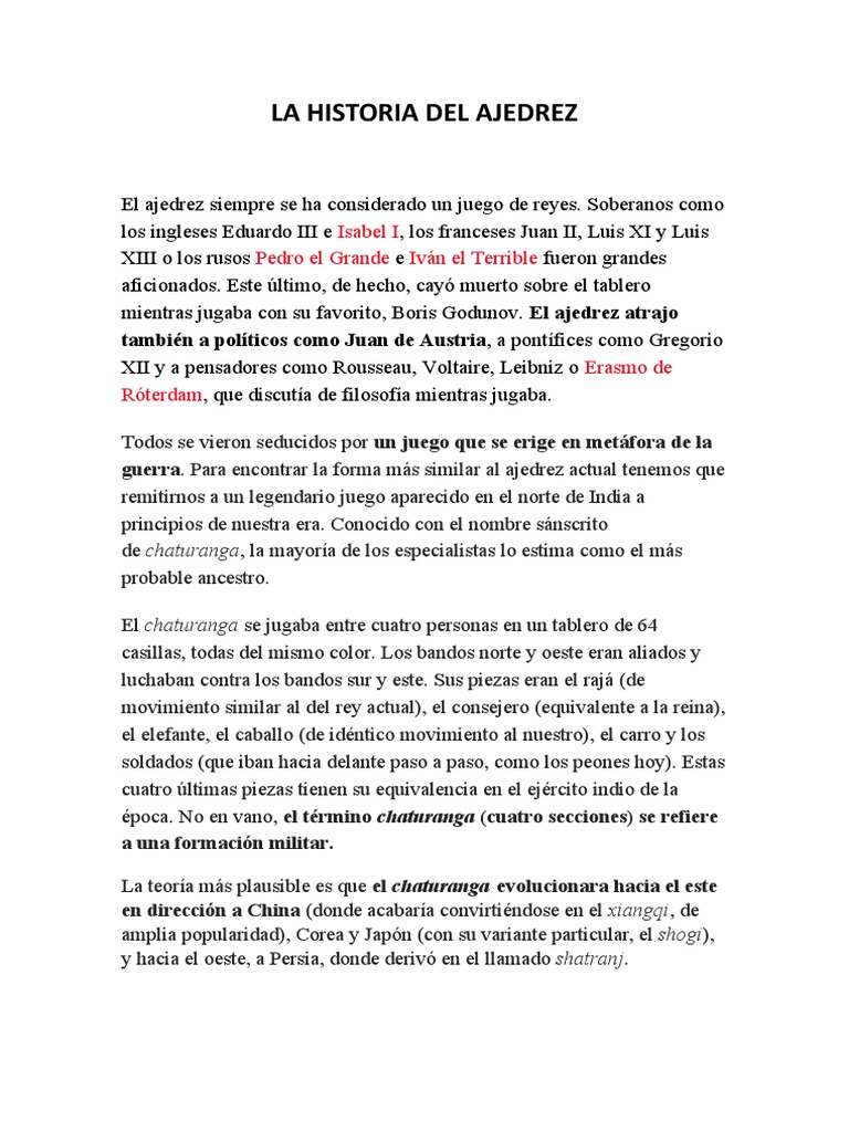 La Historia Del Ajedrez | PDF | Ajedrez | Campeonato mundial de ajedrez
