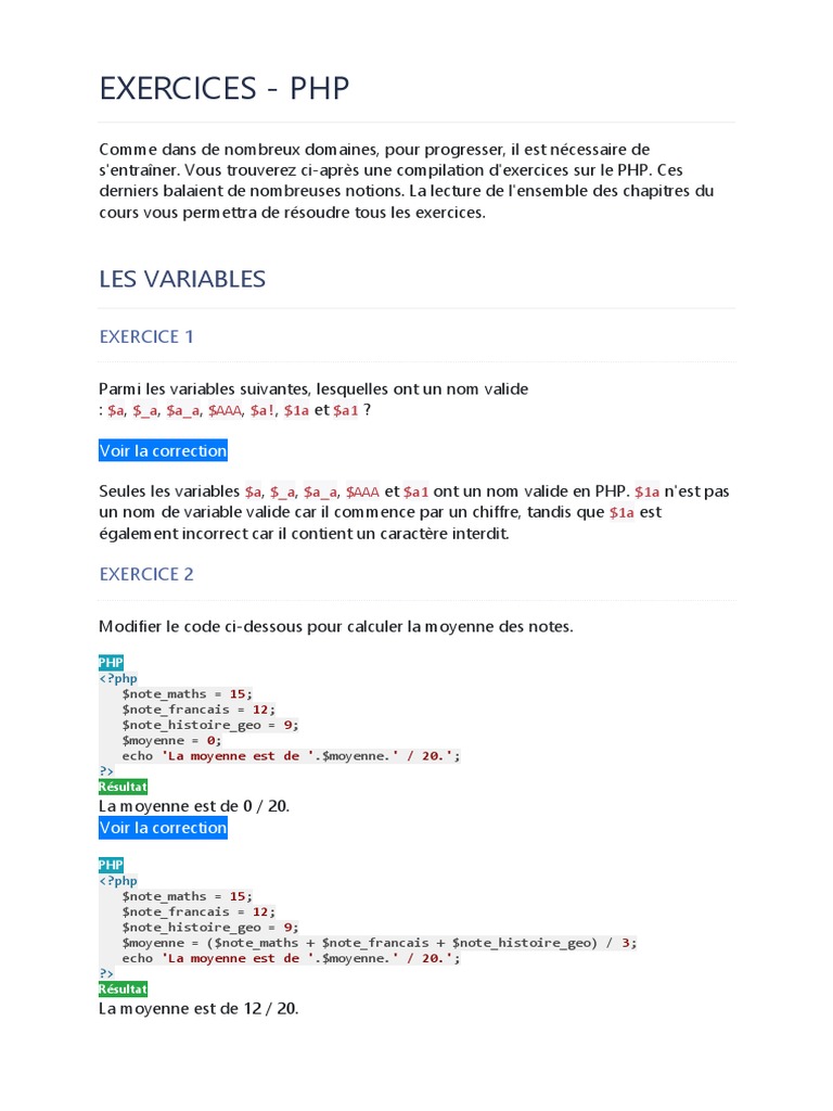 EXERCICES PHP Corriges | PDF | PHP | Taxe sur la valeur ajoutée