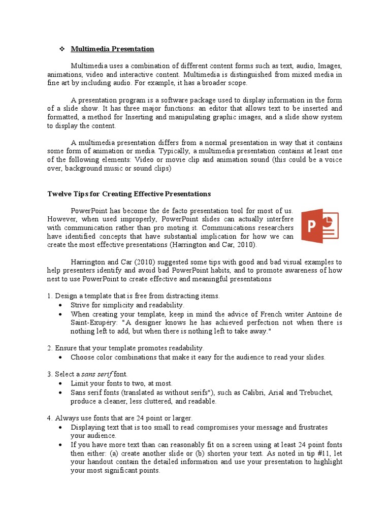 Multimedia Presentation | PDF | Multimedia | Microsoft Power Point