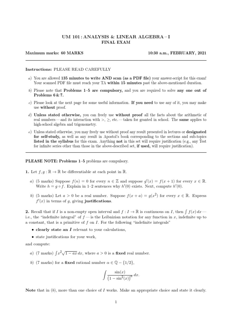 Final UM101 2020-21 | PDF | Limit (Mathematics) | Matrix (Mathematics)